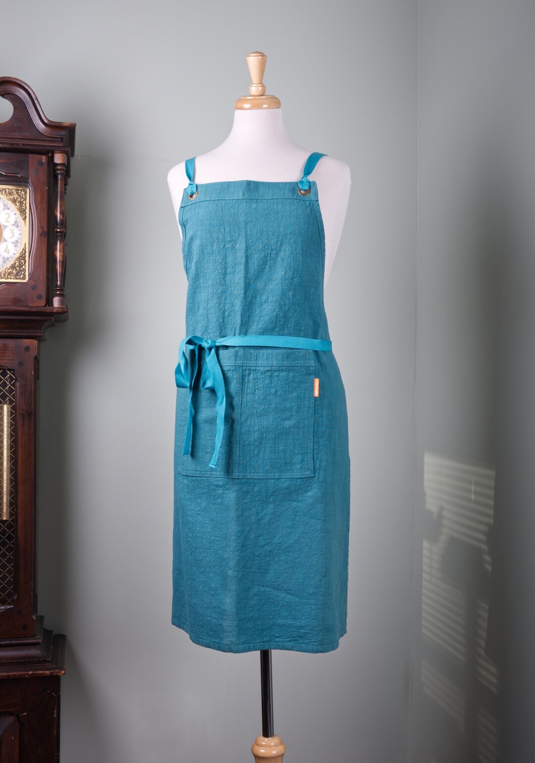 Linen Apron, Full Apron. Teal Color Stonewashed. Made by Linen and ...