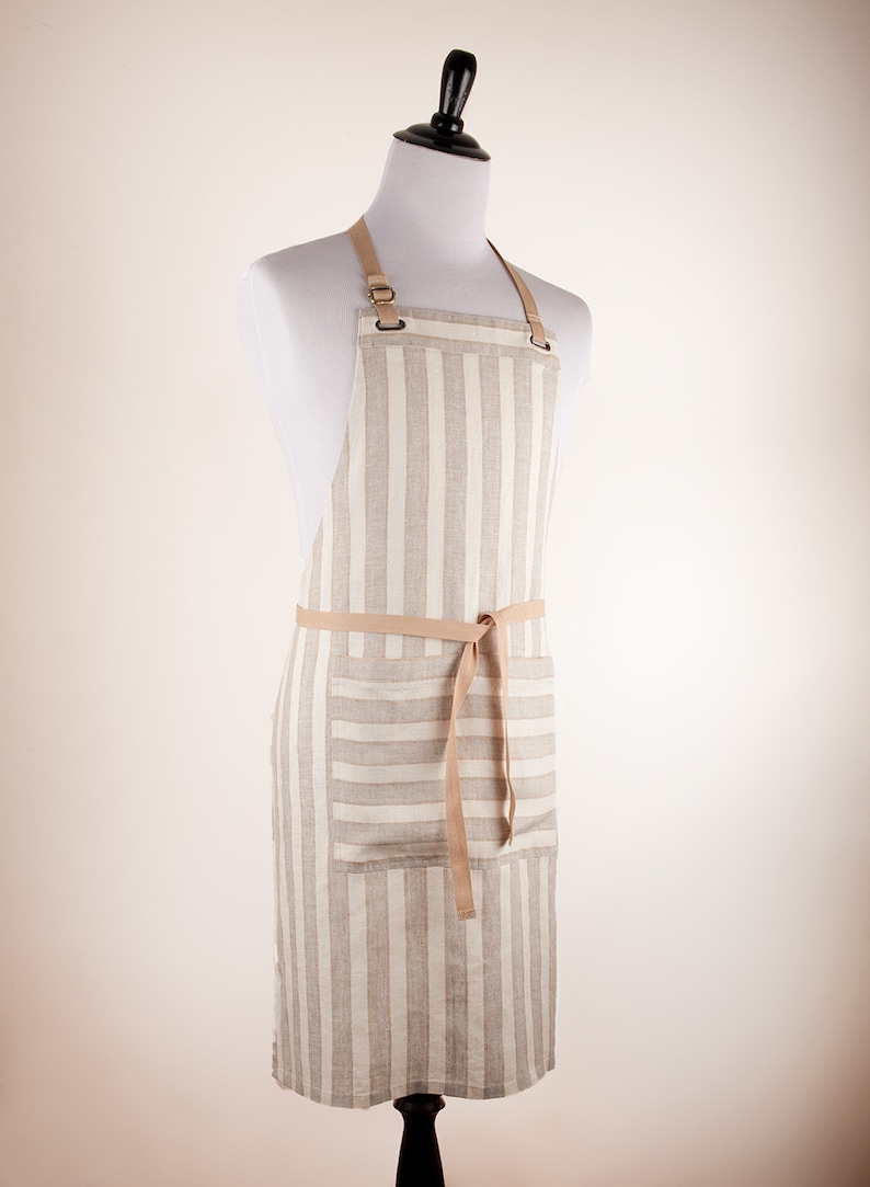 Linen Apron With Natural-ivory Color Wide Stripes. Chef Apron. - Etsy