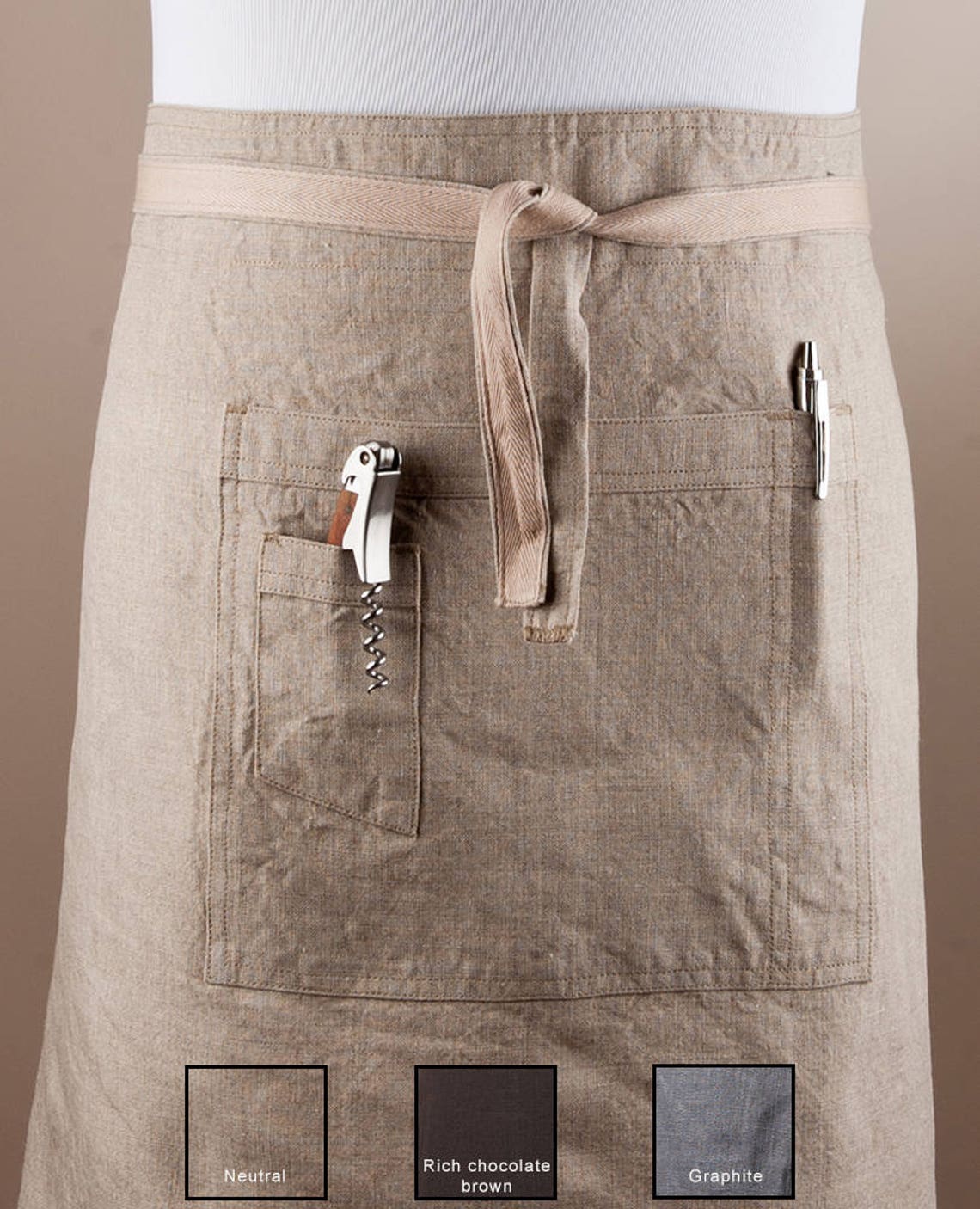 Linen Apron Bistro Apron Half Apron. 100% Linen. Neutral - Etsy Canada