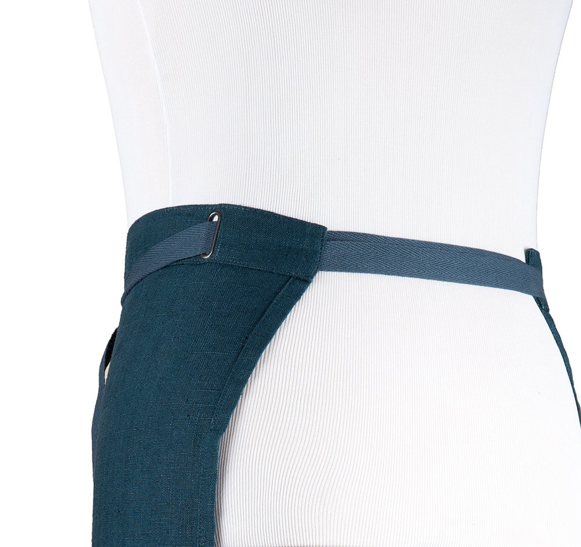 Linen Apron, Bistro Apron, Long Apron. 100% Linen. Dark Navy/gray Color ...