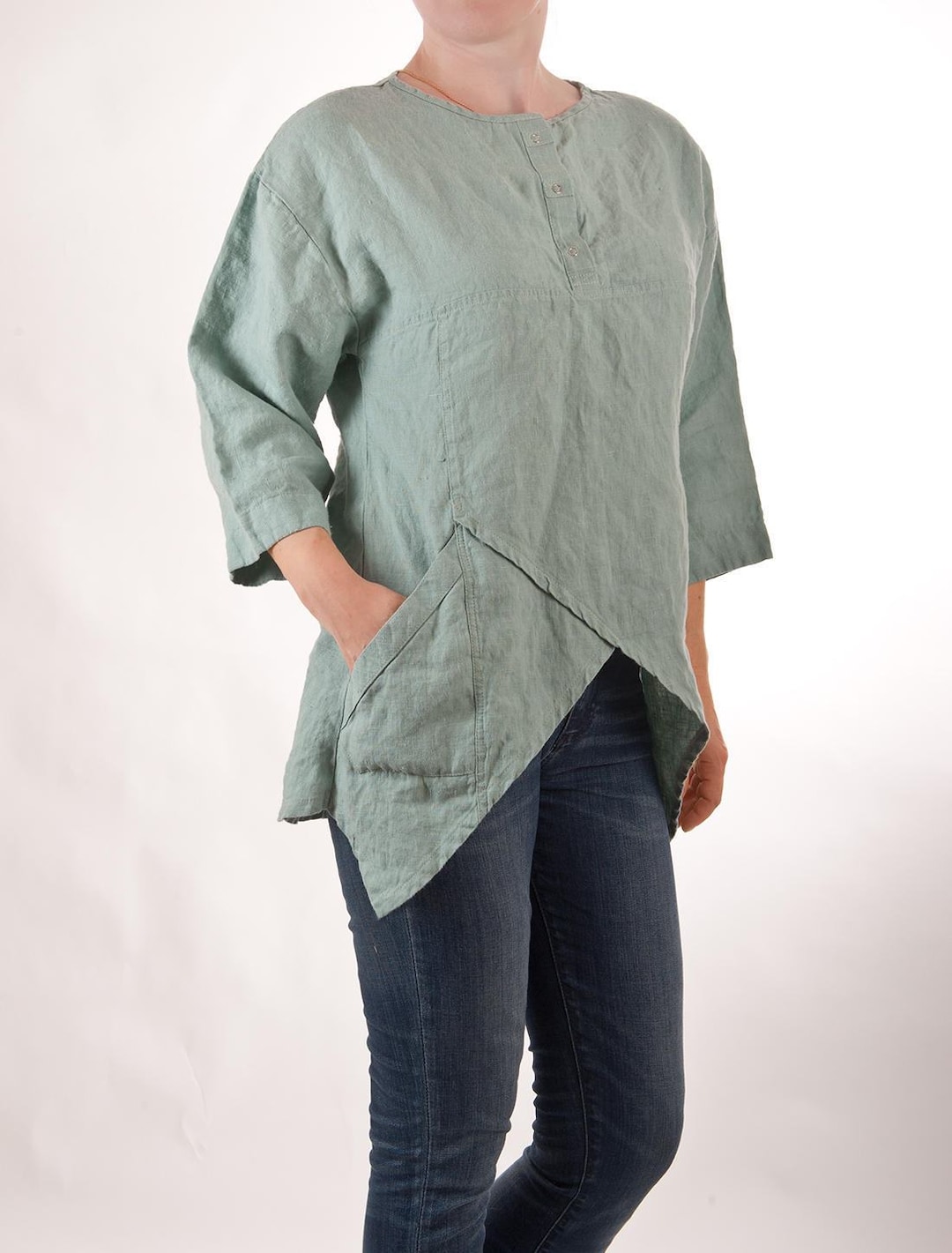 Linen Top Linen Tunic Women Top Washed Linen Deep Celadon - Etsy