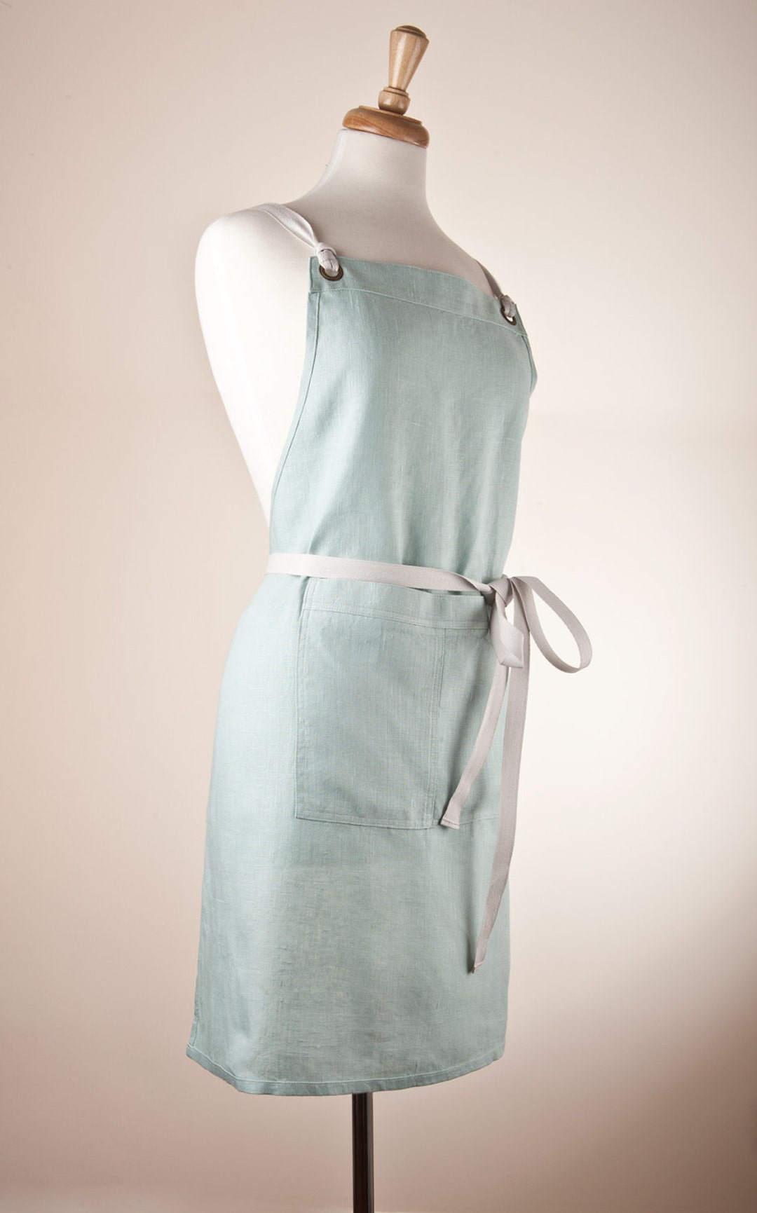 Linen Apron, Full Apron. 100% Medium Weight Linen. Celadon Color. - Etsy
