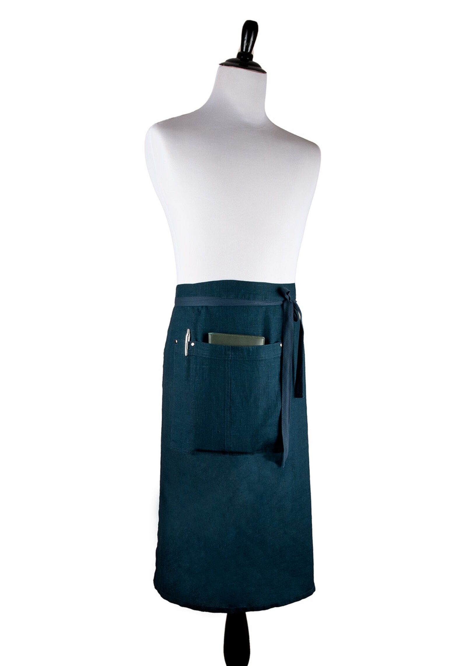 Linen Apron, Bistro Apron, Long Apron. 100% Linen. Dark Navy/gray Color ...