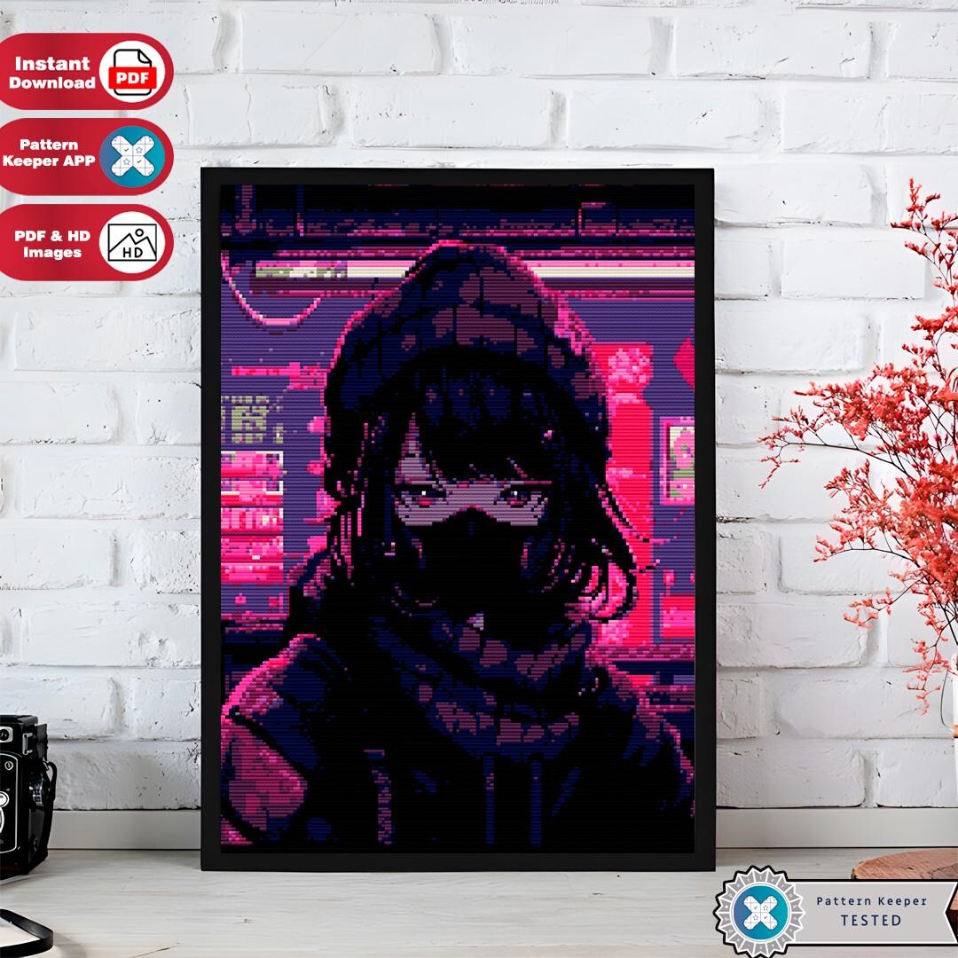 Cyberpunk Girl Cross Stitch Pattern Neon Sci-fi Design Futuristic ...