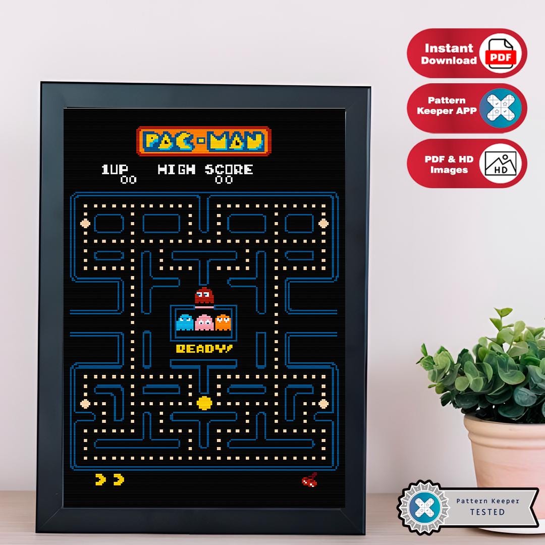 Pac-man Vintage Cross Stitch Pattern Nostalgic Arcade Game PDF Instant ...
