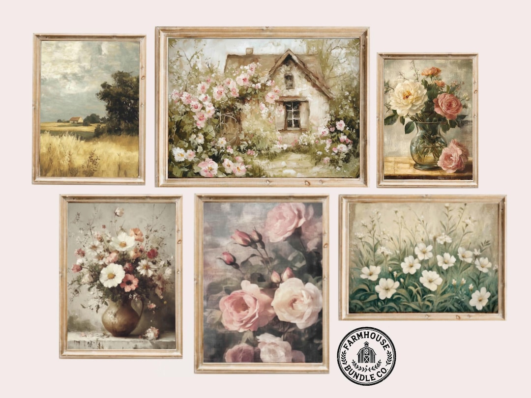 Moody Classy Cottagecore Art, Vintage Flower Prints, Neutral Gallery ...