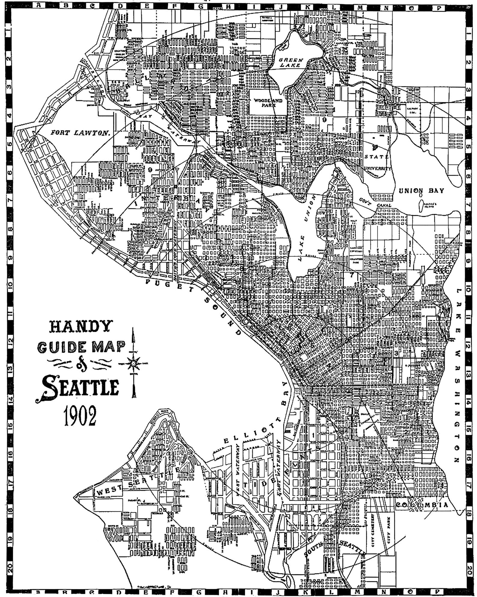 Vintage 1902 Seattle Guide Map, Orca Art, Illustration Hand-drawn Mixed ...