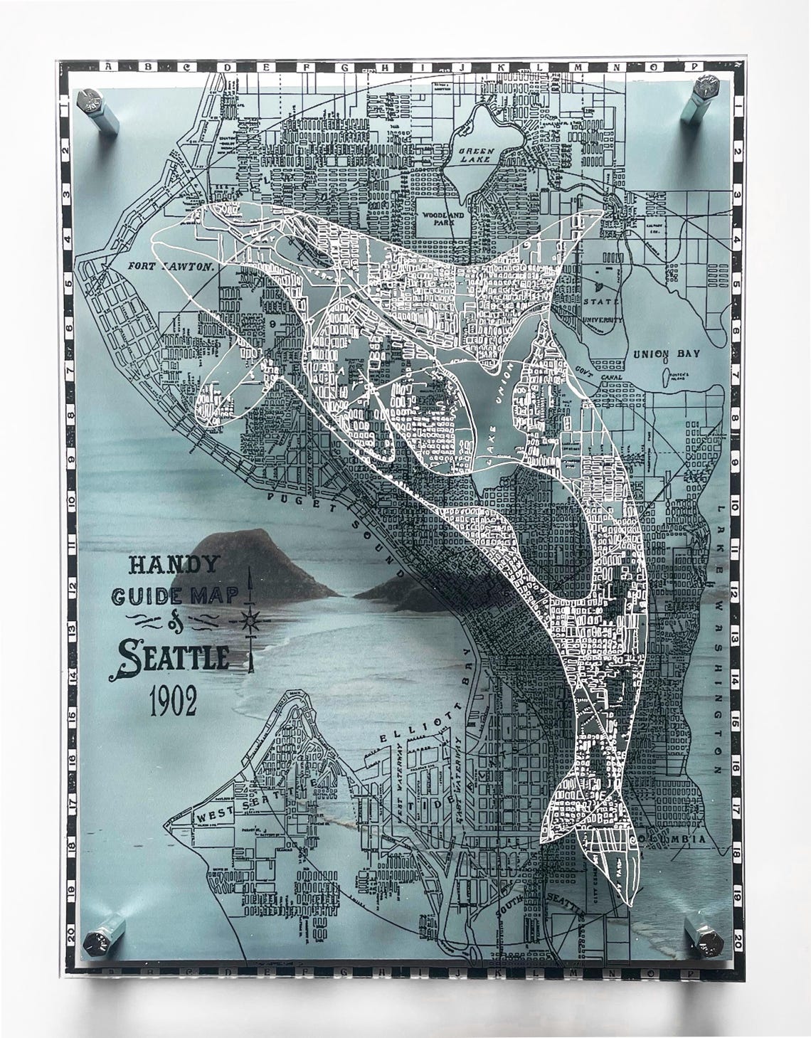 Vintage 1902 Seattle Guide Map, Orca Art, Illustration Hand-drawn Mixed ...