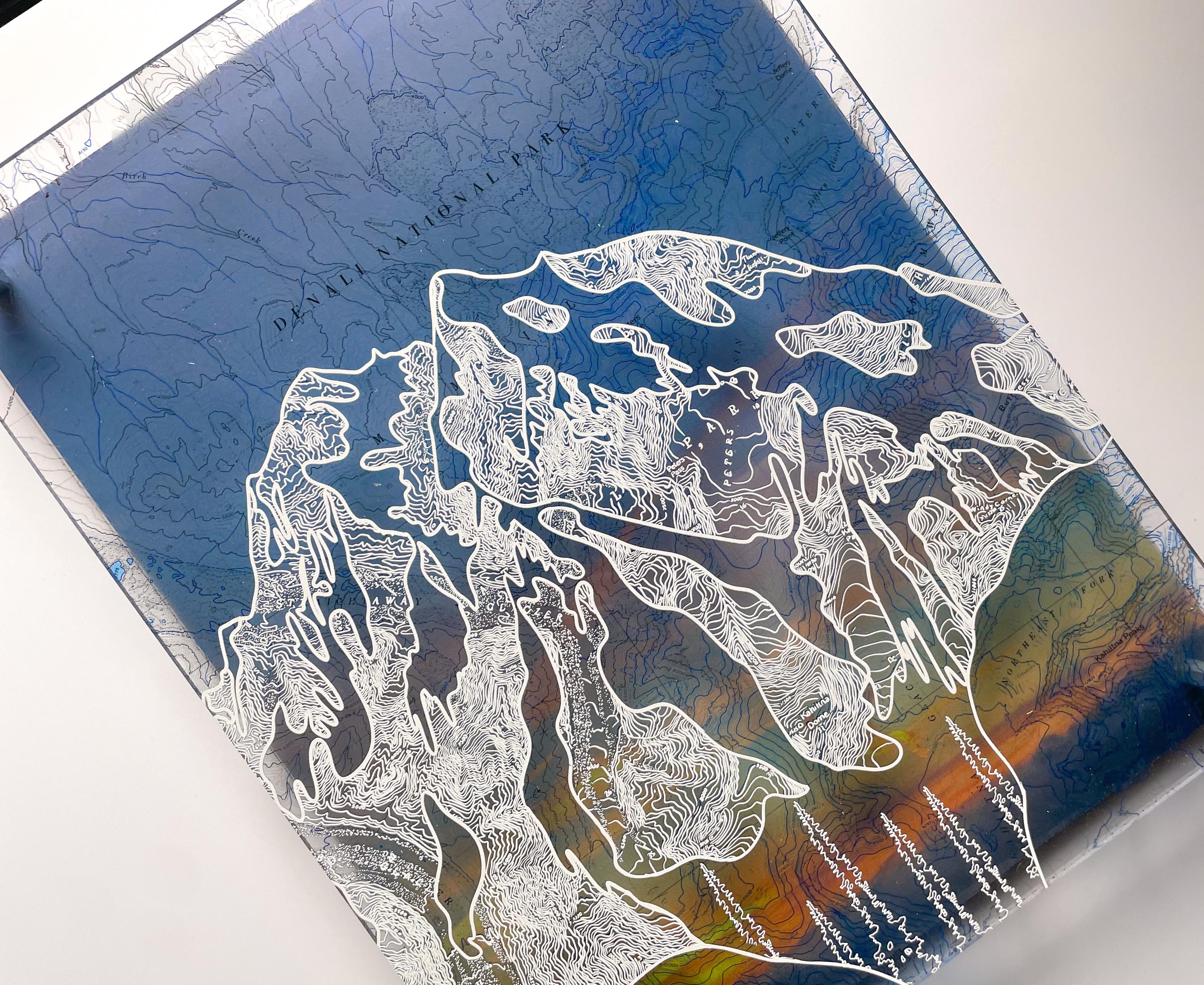 Denali / Mt. Mckinley - Illustrated Map Art, Made With Plexiglass, Ink ...