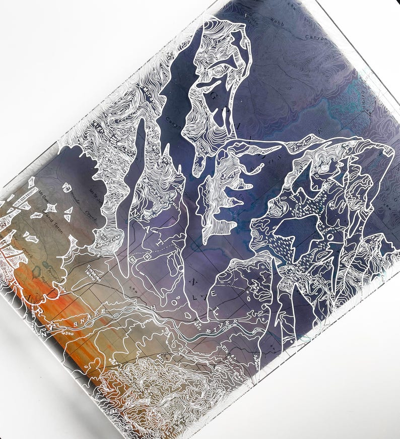 Grand Teton National Park Art, National Parks Poster Map Drawing ...