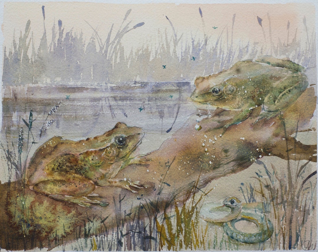Frogs on the Log, Spring Peepers, Watercolor Painting, Animal ...