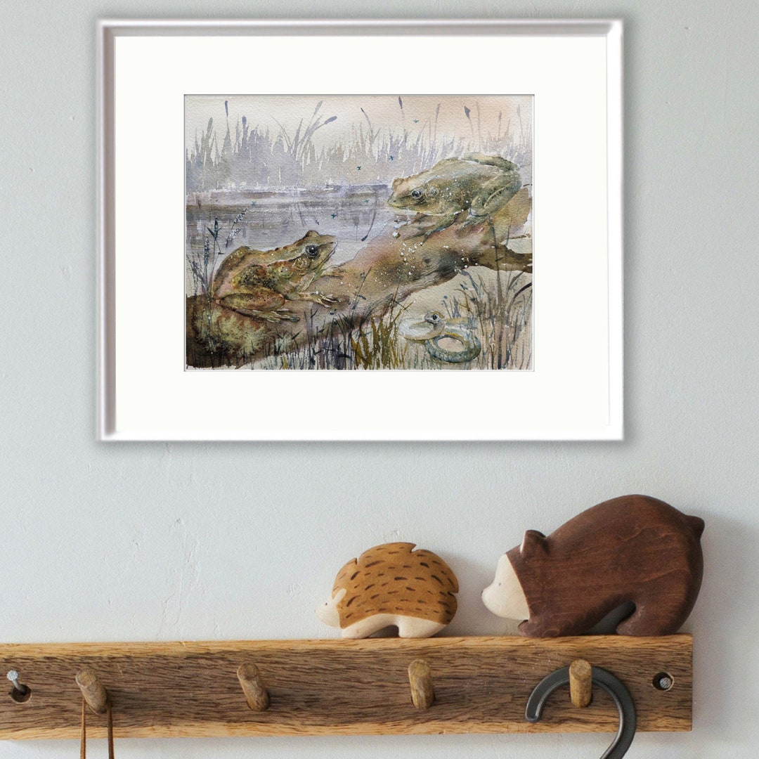 Frogs and Snake Watercolor Painting: Archival Print, Kid's Room Decor ...