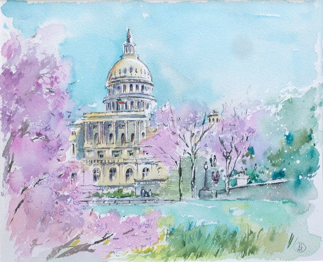 DC Painting, Capitol, Cherry Blossom, Fine Art Print, Washington DC ...