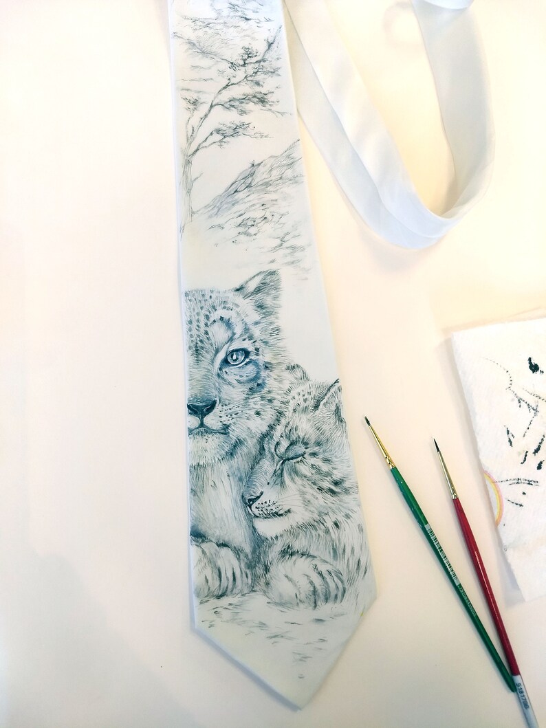 Hand Painted Tie, Snow Leopards, Spirit Animal, Father's Day Gift - Etsy