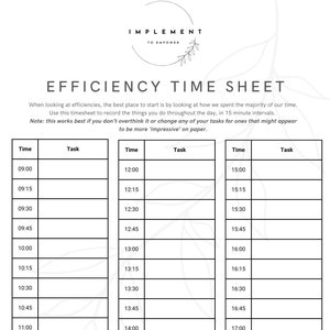Efficiency Time Sheet - Etsy