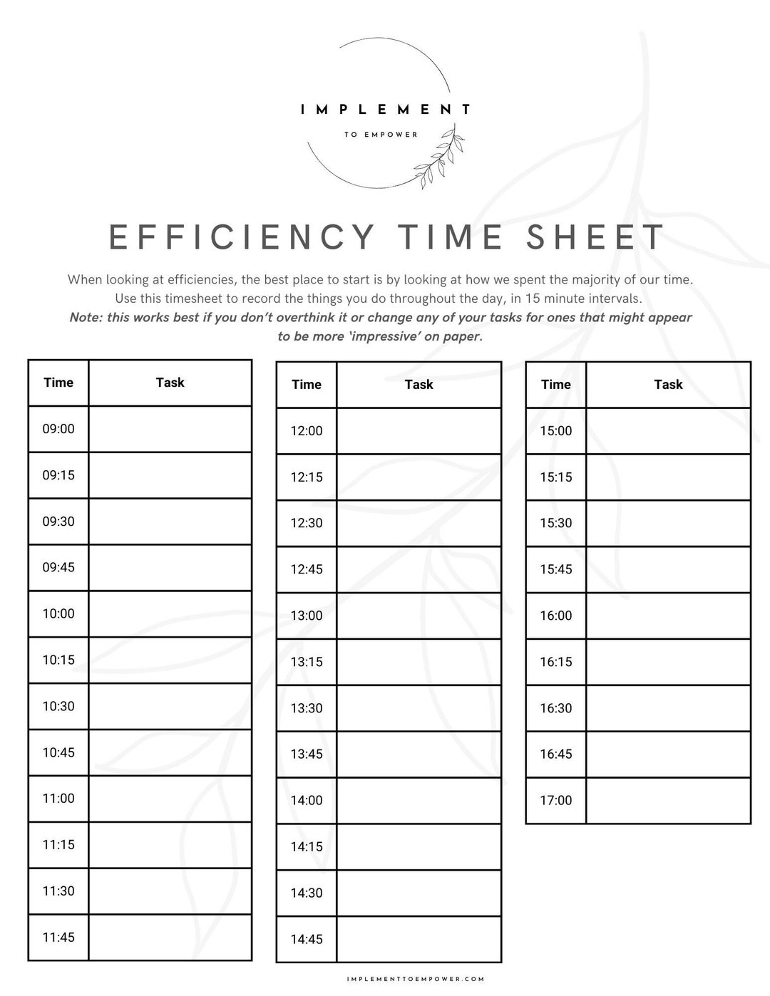 Efficiency Time Sheet - Etsy