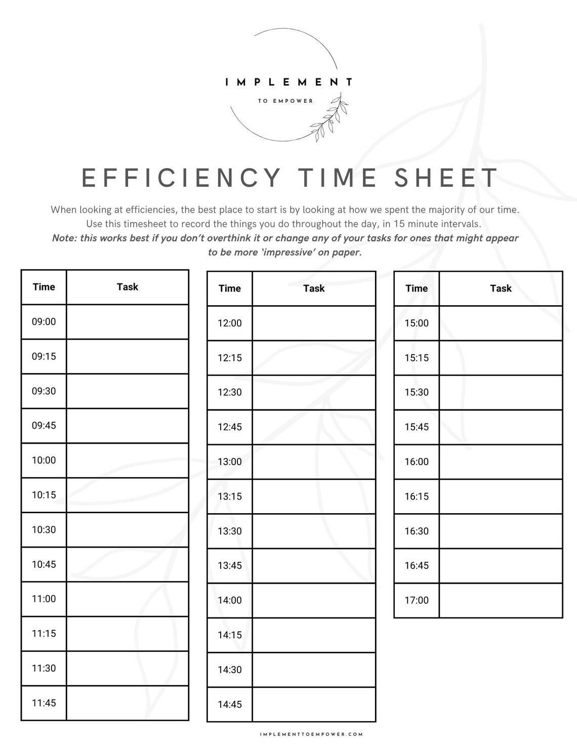 Efficiency Time Sheet - Etsy