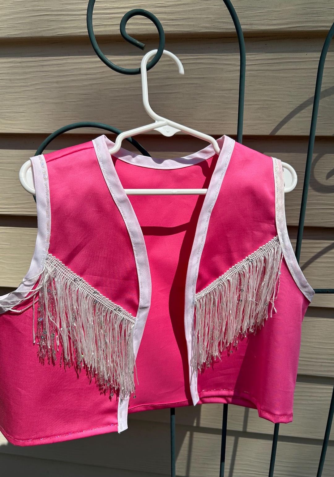 Cowgirl Vest in Pink With White Long Fringe and Sparkle, Cowgirl Vest ...