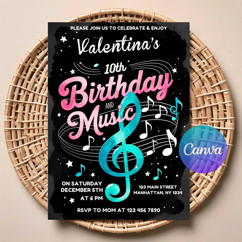 Music Theme Birthday Invitation for Kids | Editable Digital Download ...