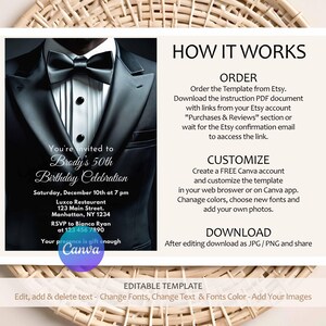 Tuxedo Birthday Invitation | Editable Formal Party Invite for Boys or ...