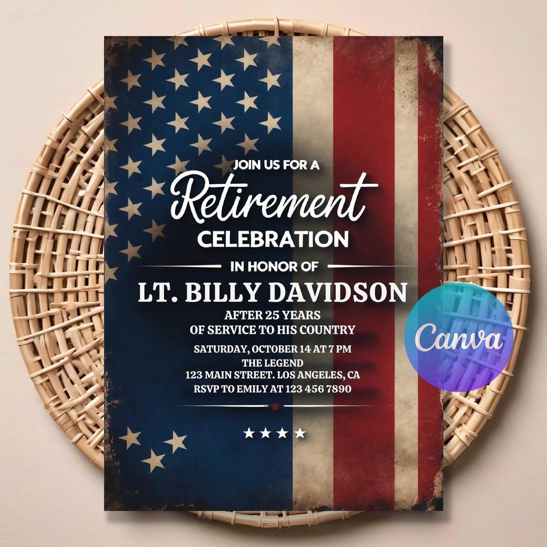 Military Retirement Invitation | Editable Patriotic Party Invite | Army ...