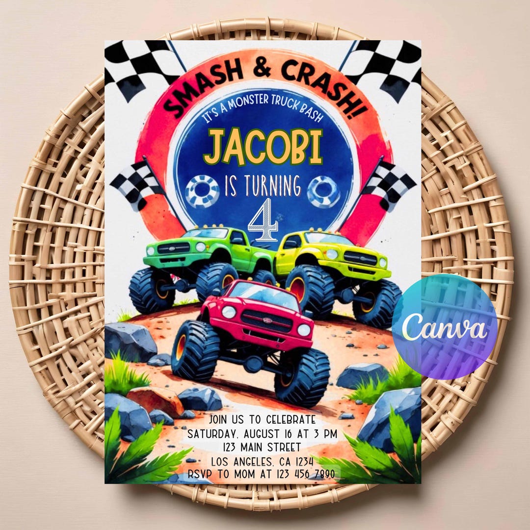 Monster Truck Birthday Invitation | Editable Digital Download ...