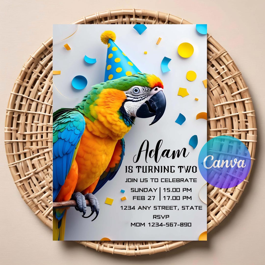 Parrot Birthday Invitation | Editable Digital Download | Tropical Bird ...