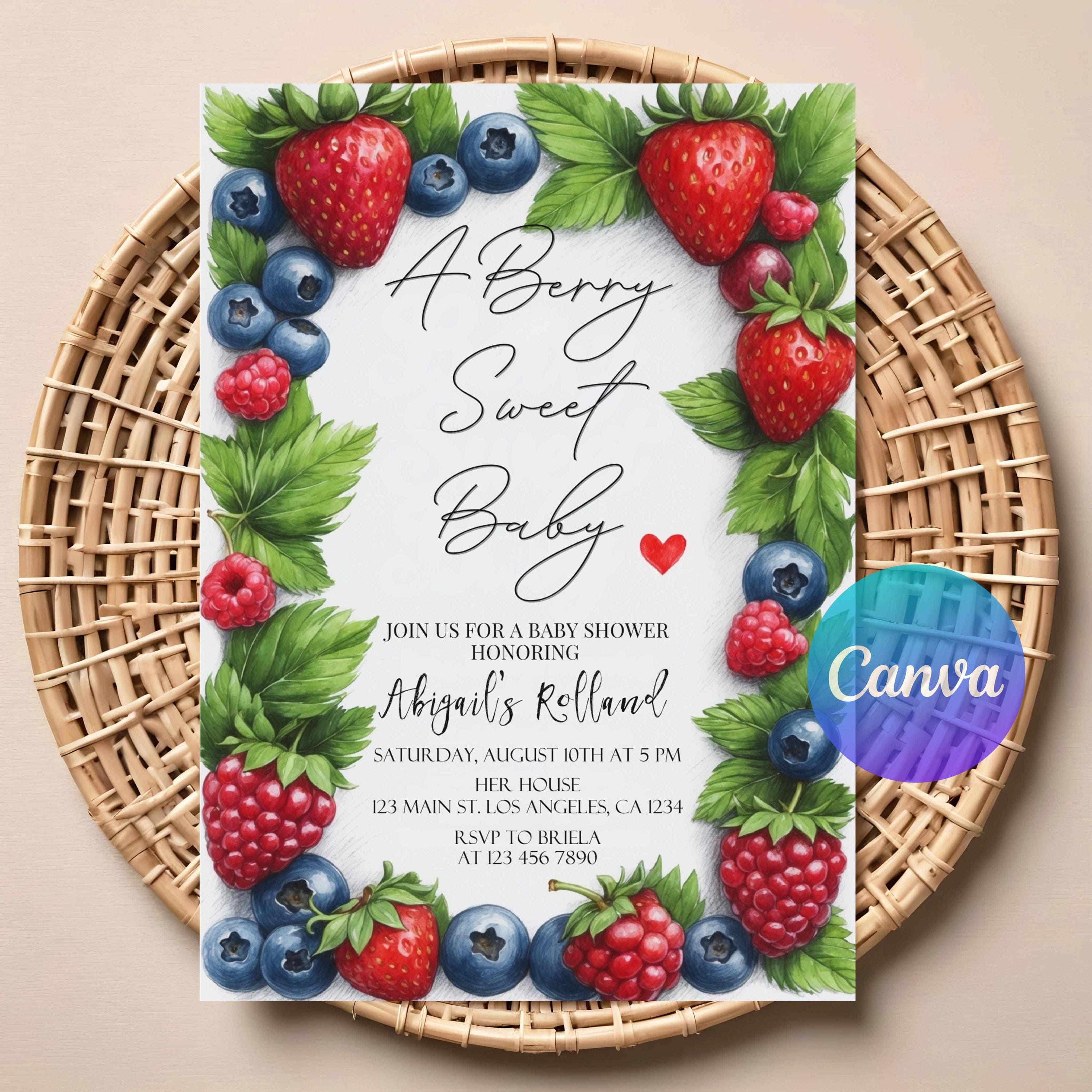 A Berry Sweet Baby Shower Invitation | Editable Strawberry Theme ...