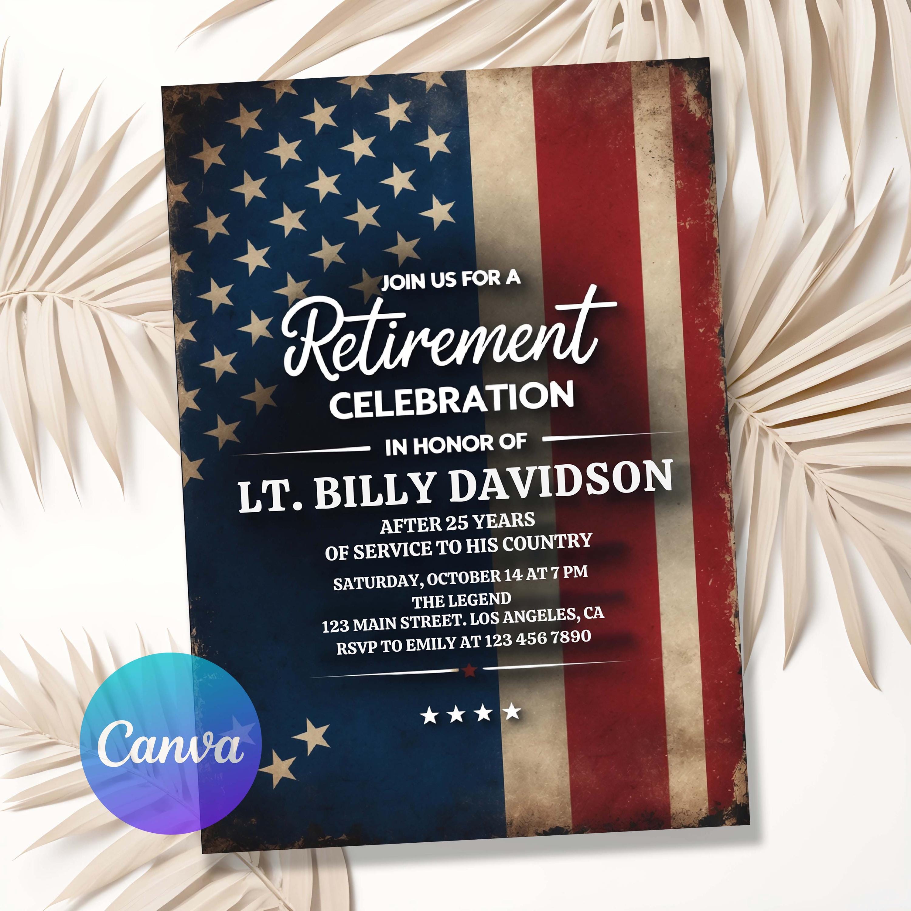 Military Retirement Invitation | Editable Patriotic Party Invite | Army ...