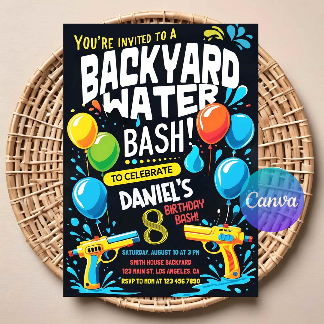Backyard Water Bash Birthday Invitation | Editable Outdoor Splash Party ...