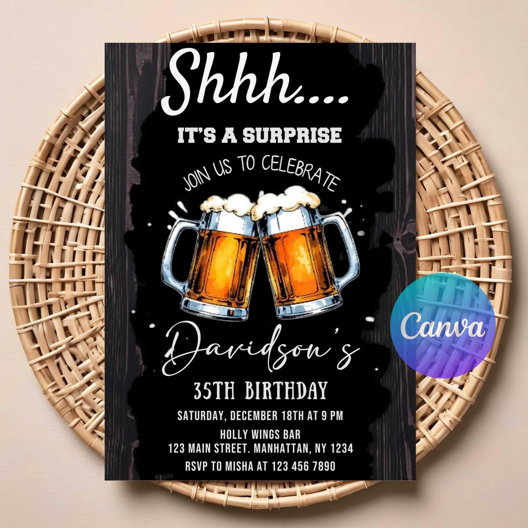 Beer Surprise Birthday Invitation for Adults | Editable Digital ...