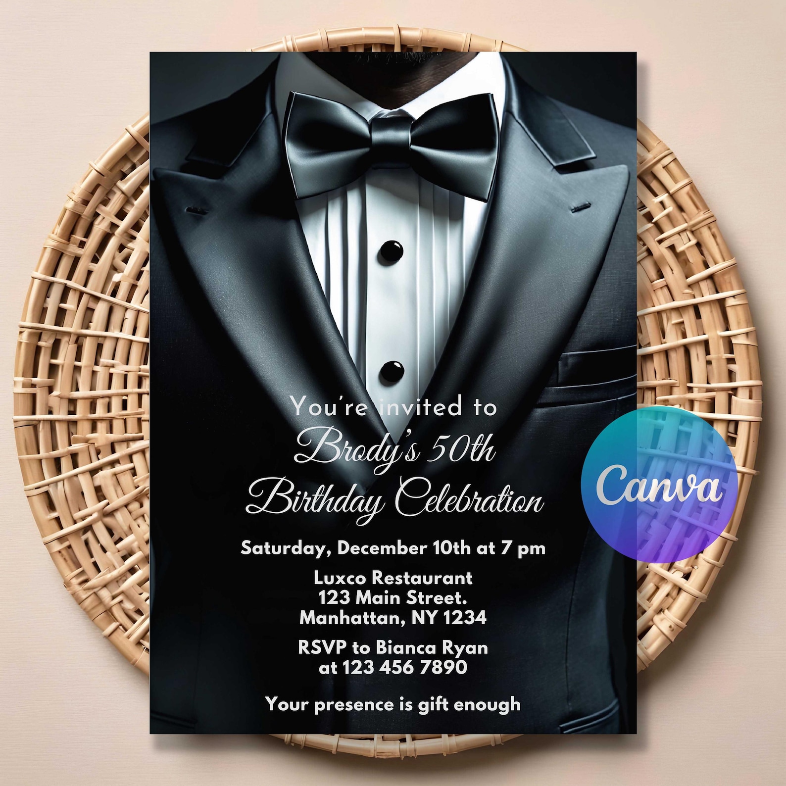 Tuxedo Birthday Invitation | Editable Formal Party Invite for Boys or ...