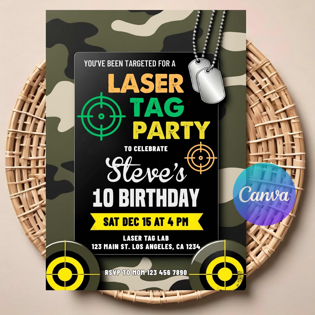 Camo Laser Tag Birthday Invitation | Editable Digital Download ...