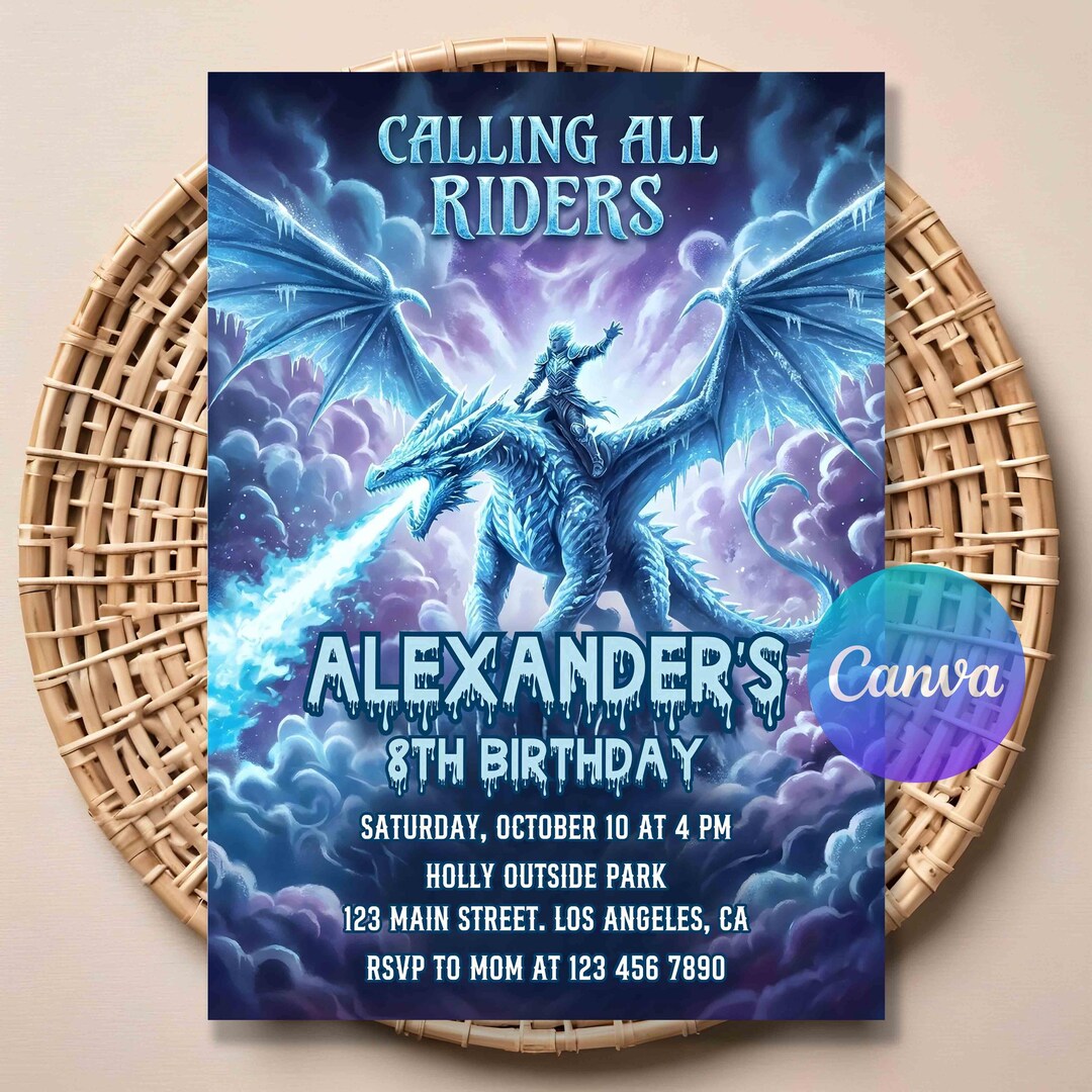 Epic Ice Dragon Birthday Invitation – “calling All Riders!” Fantasy ...