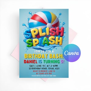 Splish Splash Birthday Invitation | Editable Pool Party Invite for Kids ...