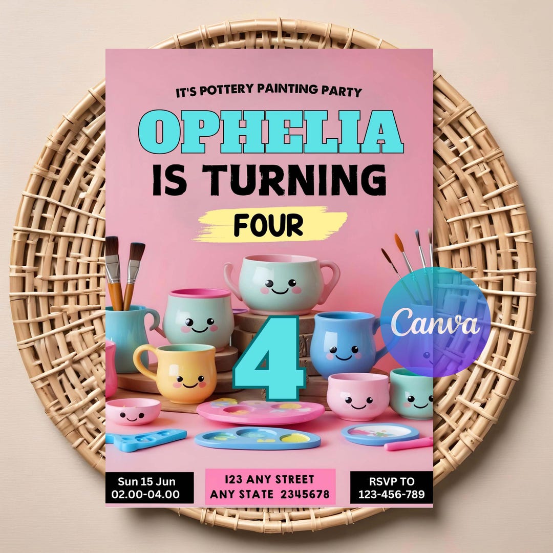 Editable Pottery Birthday Invitation, Clay Painting Party Invite ...