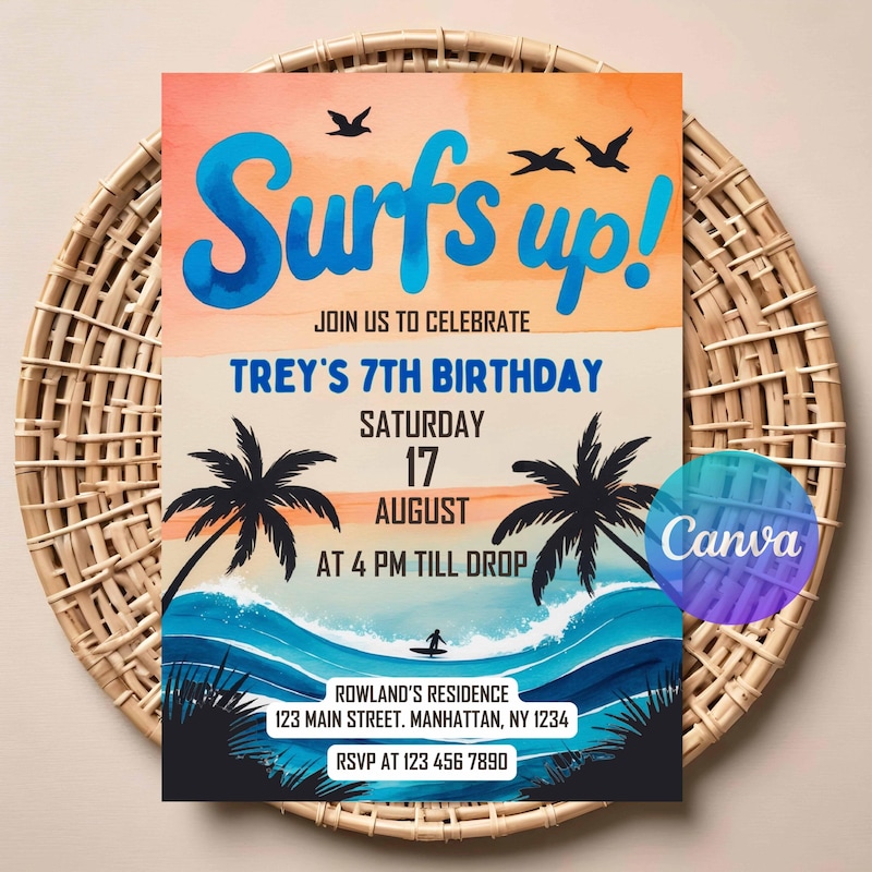 Surfing Invitation - Etsy