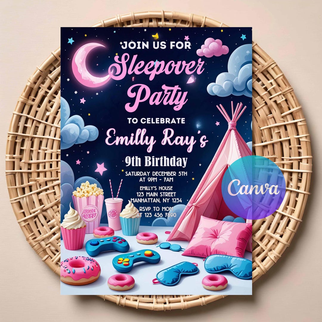 Sleepover Birthday Invitation for Girls | Editable Digital Download ...