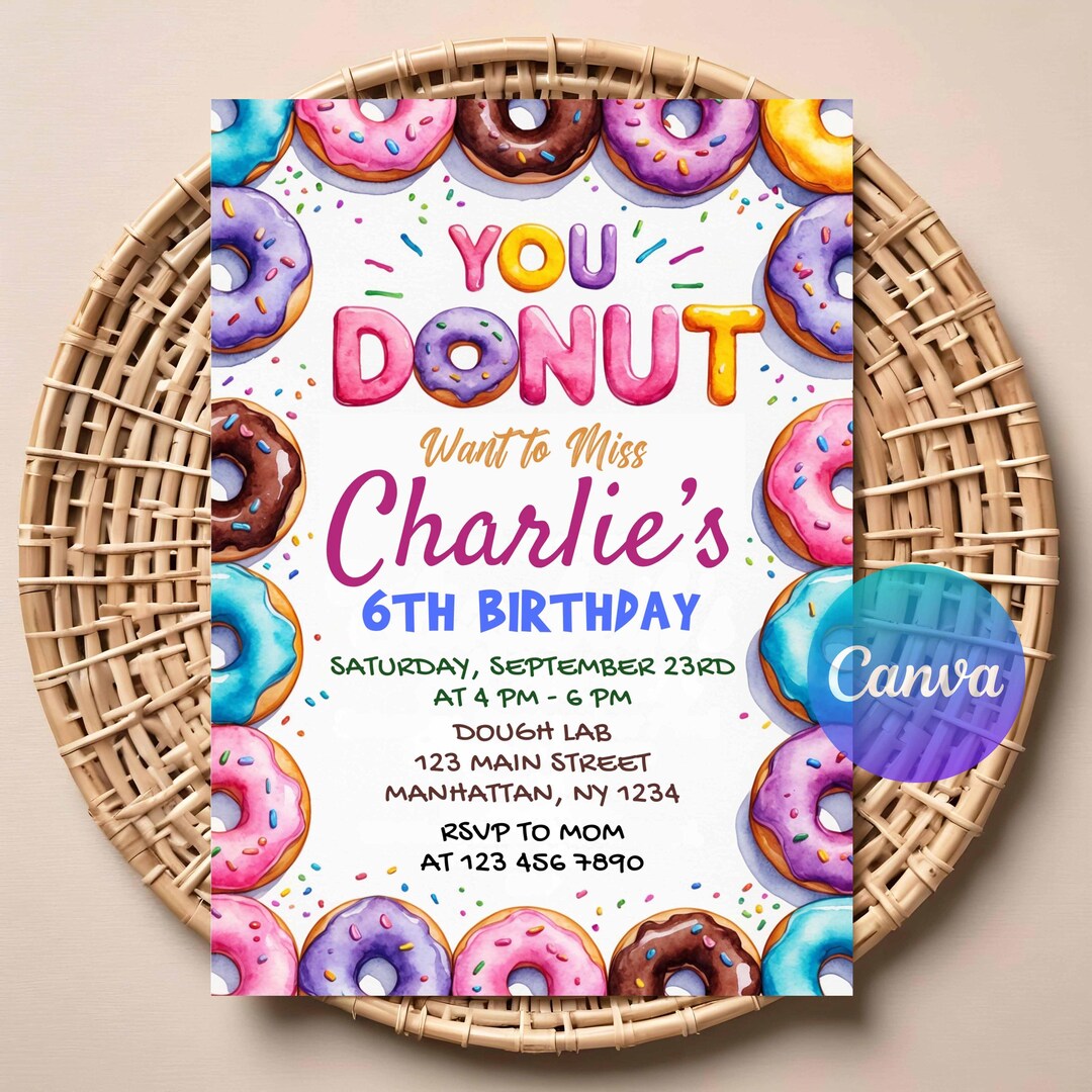 Donut Birthday Invitation for Kids | Editable Digital Download ...