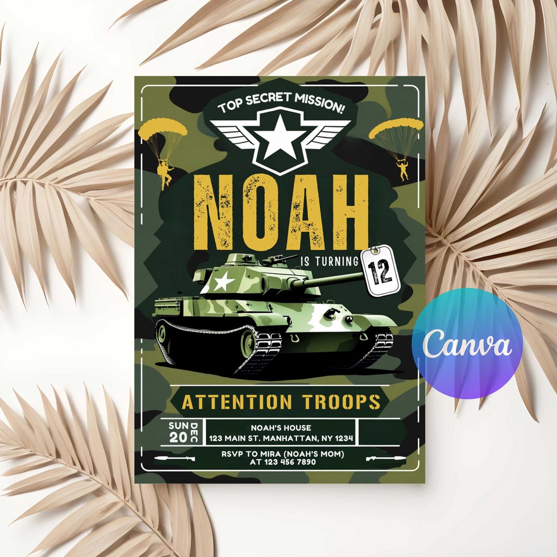 Military Birthday Invitation | Editable Digital Download | Printable ...