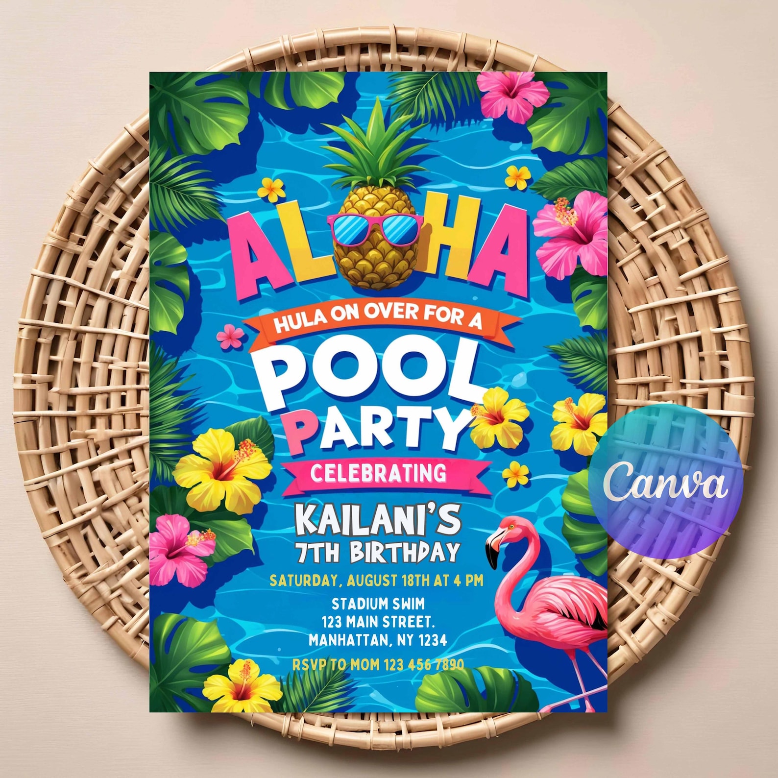 Aloha Pineapple Pool Birthday Invitation | Editable Digital Download ...