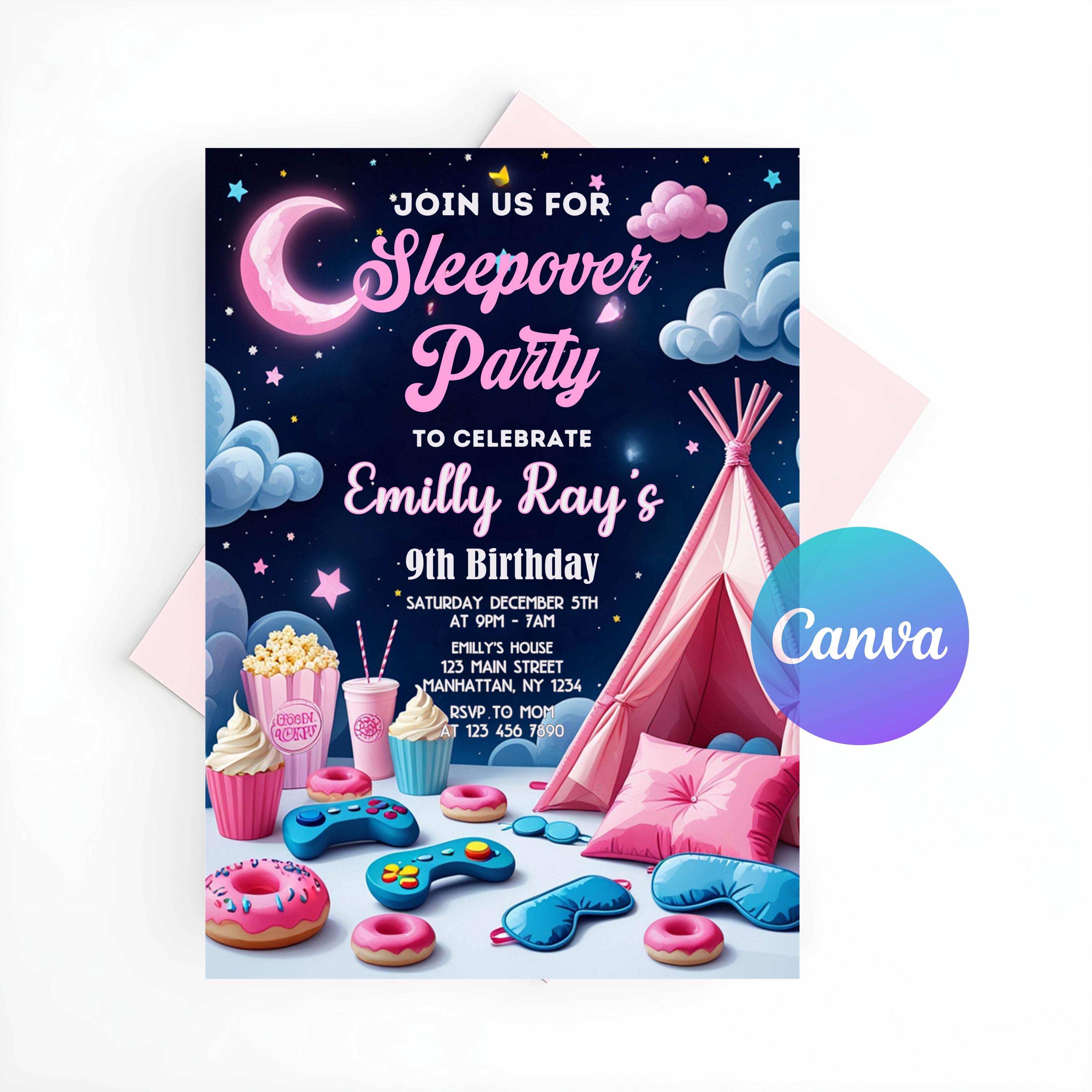 Sleepover Birthday Invitation for Girls | Editable Digital Download ...