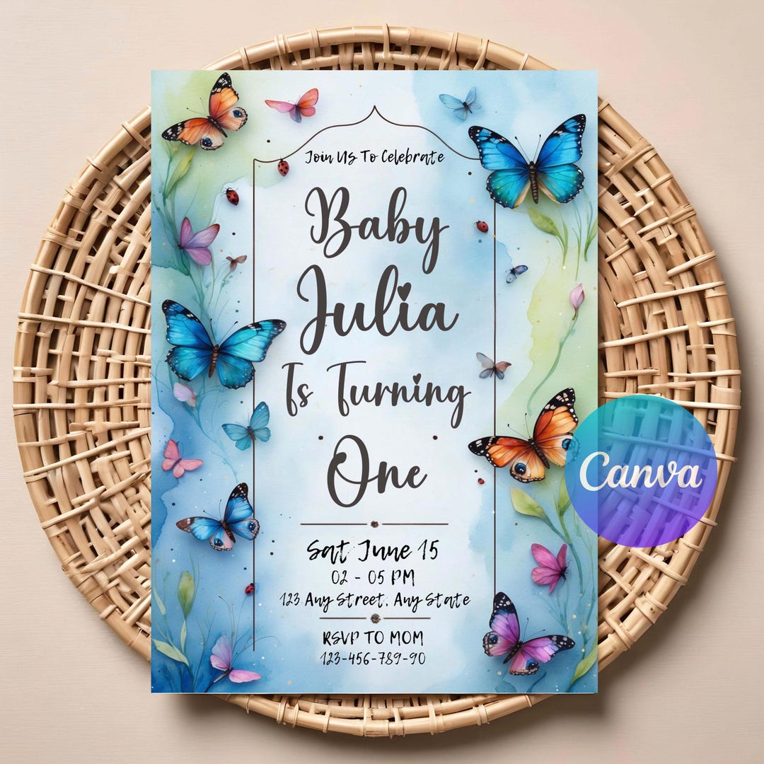 Editable Butterfly First Birthday Invitation, Our Little Butterfly is ...
