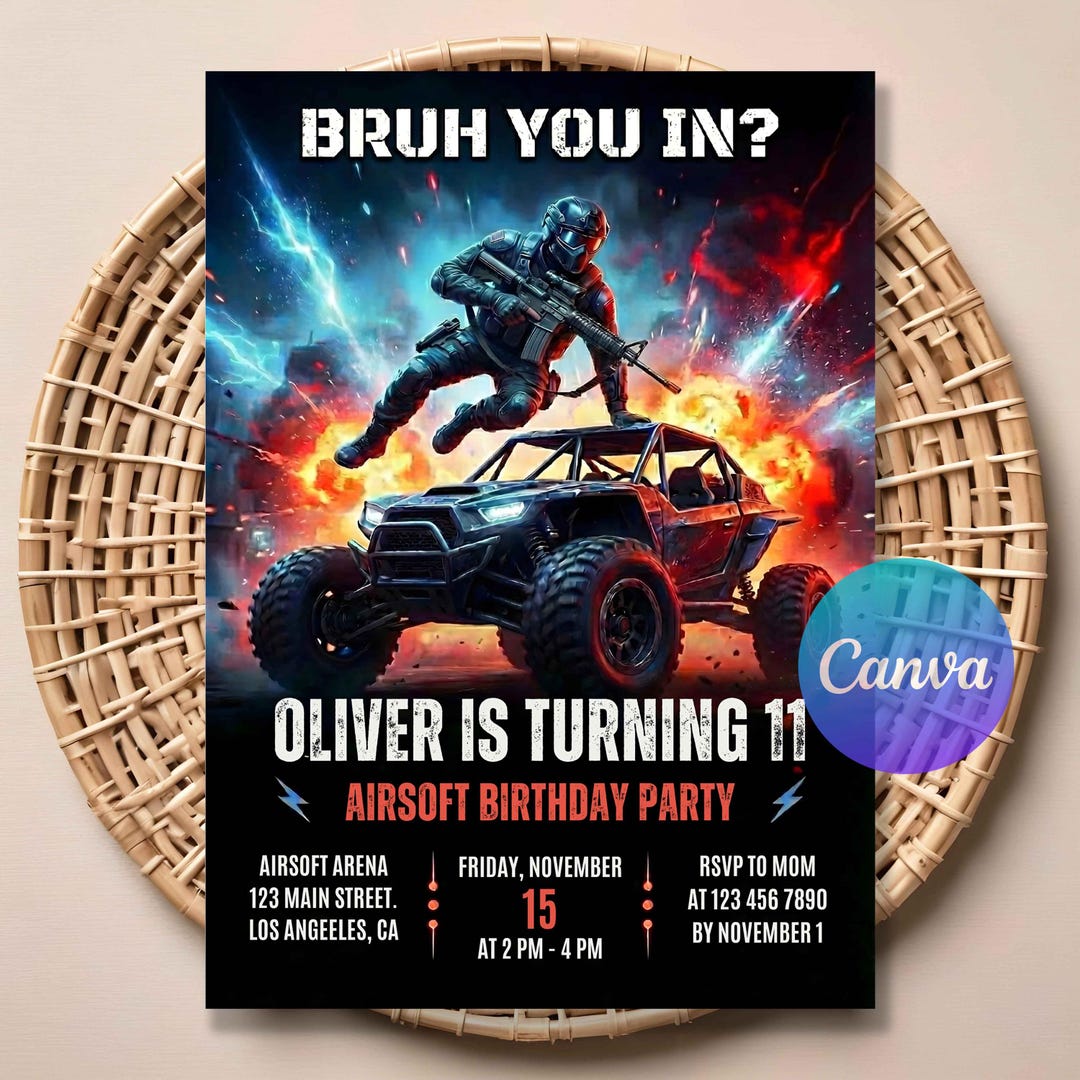 Airsoft Birthday Invitation – Tactical Game Digital Invite, Airsoft ...