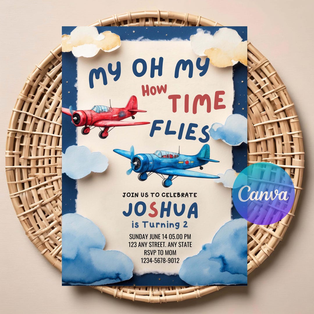 Airplane Birthday Invitation, Boy Airplane Party Invitation, Editable ...
