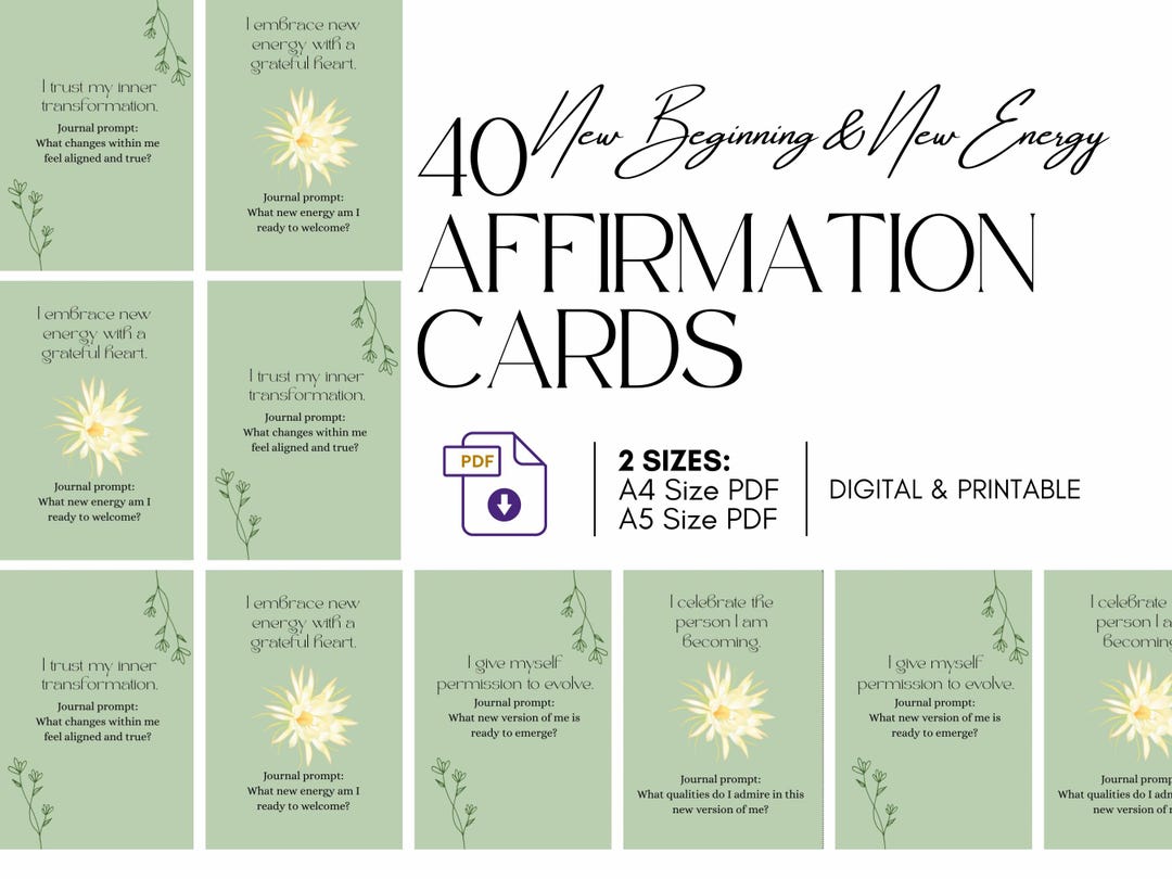 40 Affirmation Cards, Journal Prompts, Digital & Printable, Positive ...