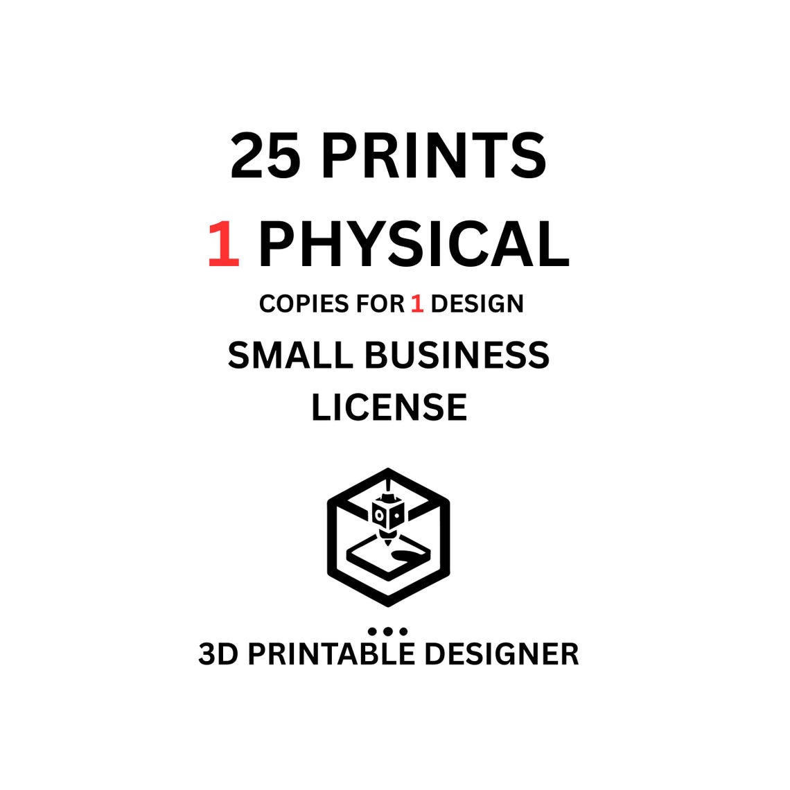 1 Physical License for 1 Design, Selling up to 25 Physical 3D Prints ...