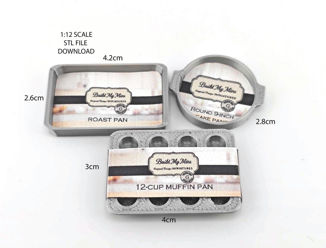 1:12 Miniature Baking Pans — STL File With Muffin, Roast, and Round ...