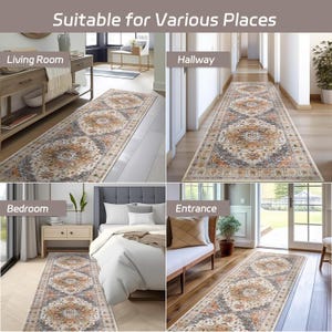 Luxury Beige and Gold Runner Rug, Marble Pattern Hallway Rug, Elegant ...