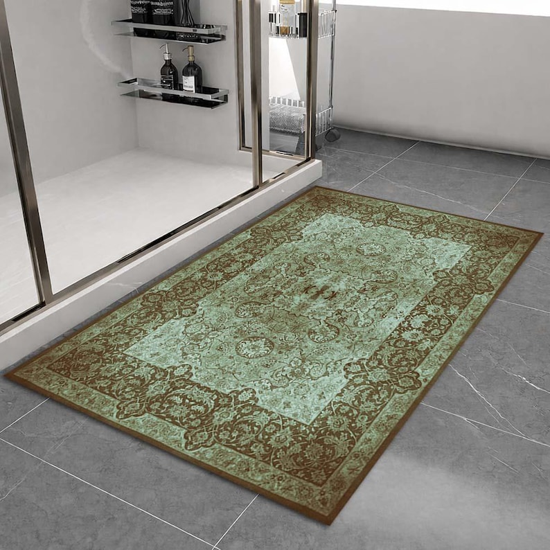 Vintage Style, Beige Green Tones, Antique Floral Bath Mat Rug - Etsy